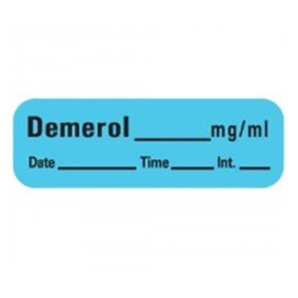 TimeMed a Div of PDC Label Demerol Anesthesia 1-1/2x1/2" Permanent Blu ...