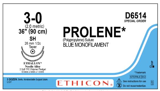 Ethicon Prolene Sutures - Prolene Monofilament Suture, 3-0, 36" - D651 — Grayline Medical