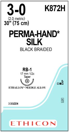 Ethicon Permahand Silk Suture - SUTURE, PERMA-HAND, BLK, 3/0, 30, RB-1 ...