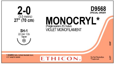 Ethicon Monocryl Absorbable Sutures - Monocryl Dyed, D-Special, Suture ...