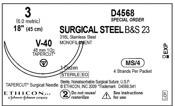 Ethicon Surgical Stainless Steel Sutures - B& S Surgical Steel Monofil ...