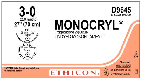 Ethicon Monocryl Undyed Sutures - Monocryl Undyed Absorbable Suture, S — Grayline Medical