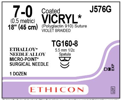 Ethicon Coated Vicryl (polyglactin 910) Suture b - SUTURE, 7/0 18 CTD — Grayline Medical