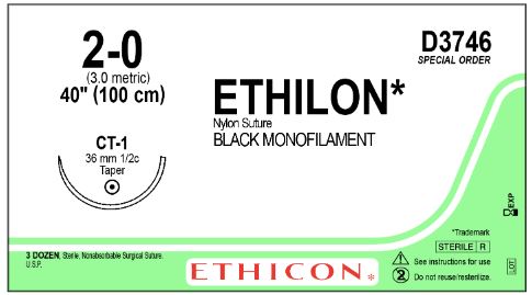 Ethicon Nonabsorbable Suture - Ethilon Suture, Black, CT-1, Size 2/0 ...