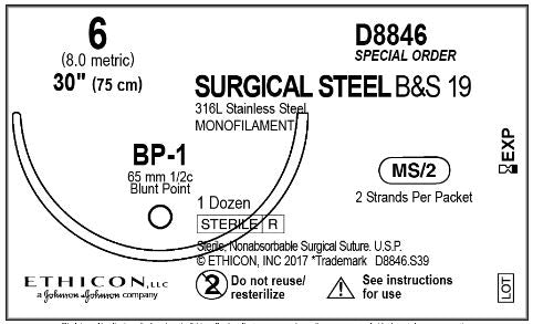 Ethicon Non-Absorbable Sterile Monofilament Sutures - Surgical Steel B ...