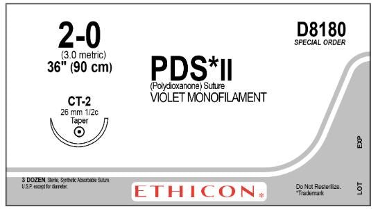 Ethicon PDS II Violet Sutures - PDS II Monofilament Suture, CT-2, Size — Grayline Medical