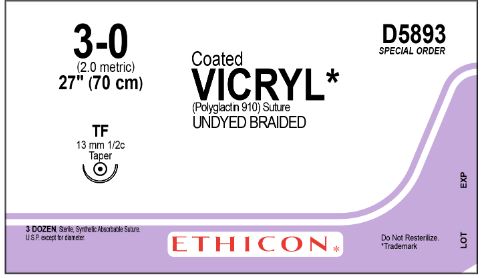 Ethicon Coated Vicryl Sutures - Coated VICRYL Absorbable Suture, Undye — Grayline Medical