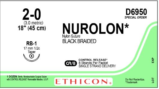 Ethicon Nurolon Nonabsorbable Sutures - Nurolon Suture, 8 x 18", RB-1 ...