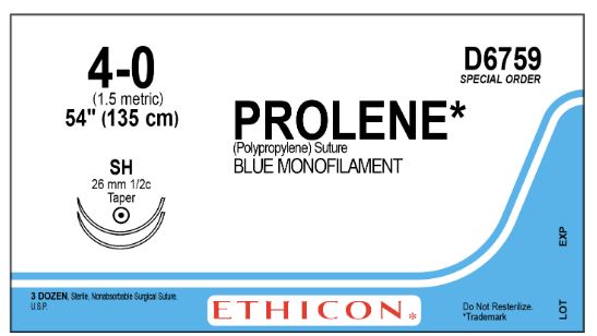 Ethicon Prolene Sutures - Prolene Monofilament Suture, Blue, Size 4-0, — Grayline Medical