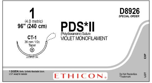 Ethicon PDS-II Sutures - PDS-II Absorbable Suture, Violet, Size 1, D-S ...