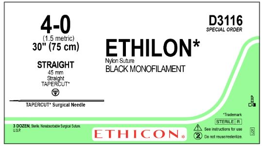 Ethicon Ethilon Sutures - Ethilon Suture, Black Monofilament, Size 4-0 ...