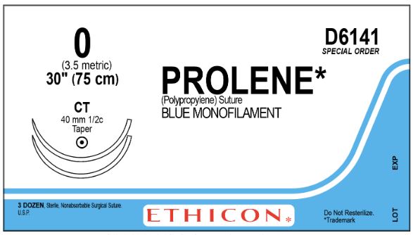 Ethicon Prolene Blue Needled Sutures - 1 x 30" Prolene Blue Double-Arm ...