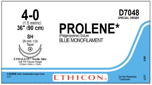 Ethicon Prolene Blue Needled Sutures - 1 x 36" Prolene Blue Double-Arm ...