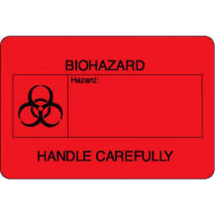 Hazard Label (Paper, Permanent) Biohazardhazard: 3" X 2" Fluorescent R ...