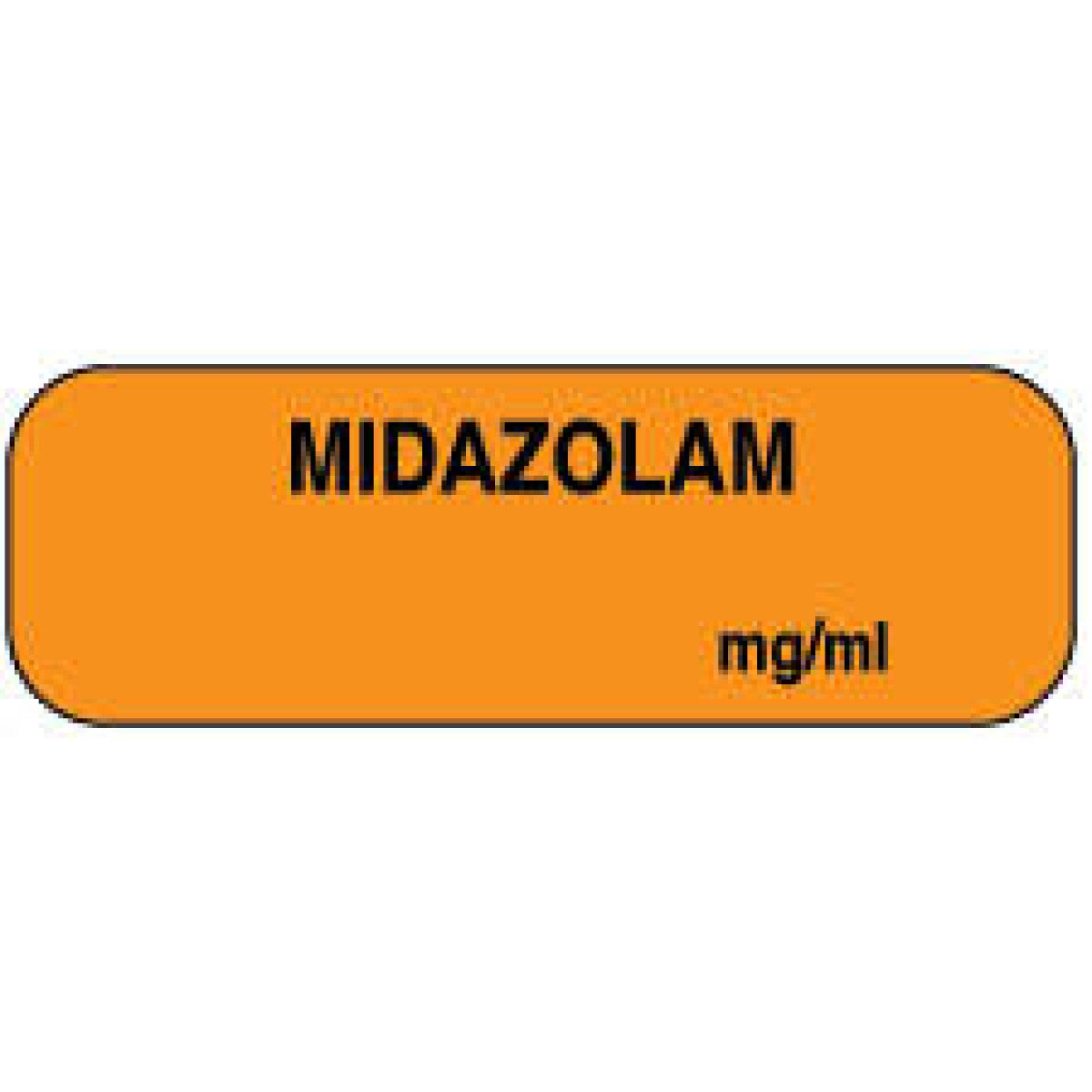 Anesthesia Label (Paper, Permanent) Midazolam Mg/Ml 1 1/2" X 1/2" Oran ...