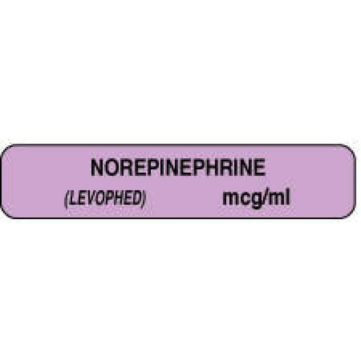 Anesthesia Label (Paper, Permanent) Norepinephrine 1 1/2" X 1/3" Lilac ...