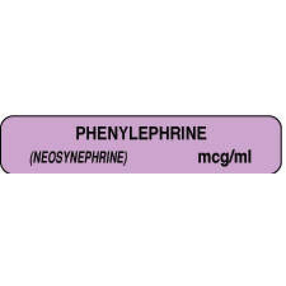 Anesthesia Label (Paper, Permanent) Phenylephrine (Neo 1 1/2" X 1/3" L ...