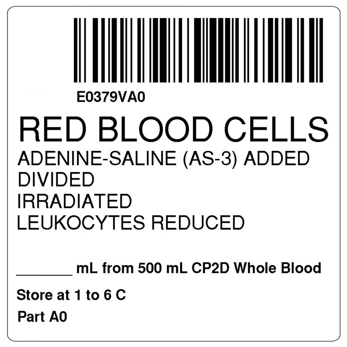Isbt 128 Label (Synthetic, Permanent) "Red Blood Cells Irr"2" X 2" Whi ...