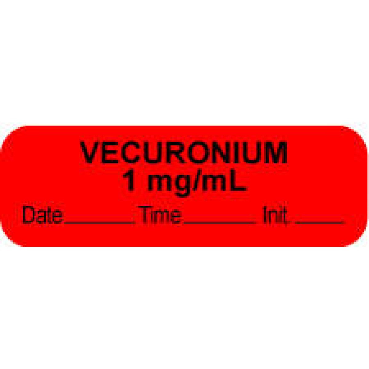 Anesthesia Label With Date, Time & Initial (Paper, Permanent) "Vecuron ...