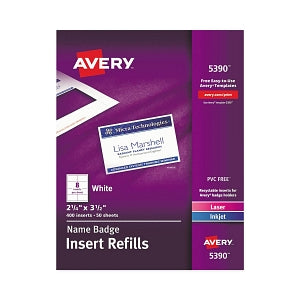 Avery Name Badge Insert Refills - 2-1/2" x 3-1/2" Name Badge Insert Re ...
