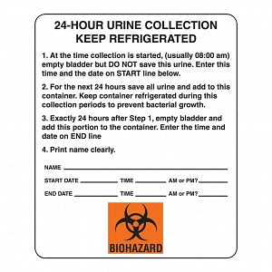Marketlab Urine Collection Label - LABEL, 24 HR URINE COLLECTION INSTR ...