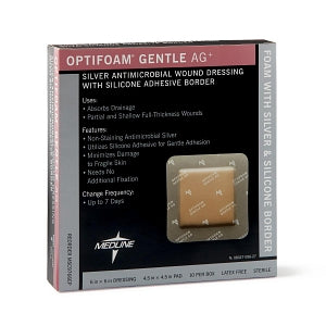 Medline Optifoam Gentle AG+ Wound Dressing with Silicone Adhesive Bord ...