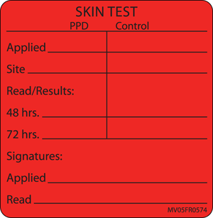 Label Paper Permanent Skin Test Ppd 1" Core 2 7/16" X 2 1/2" Fl. Red 4 ...