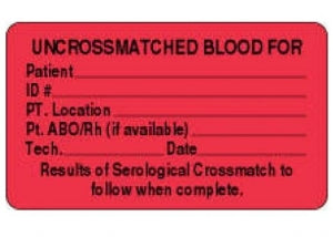 PDC Healthcare Lab Communication Labels - Uncrossed Matched Blood Labe ...