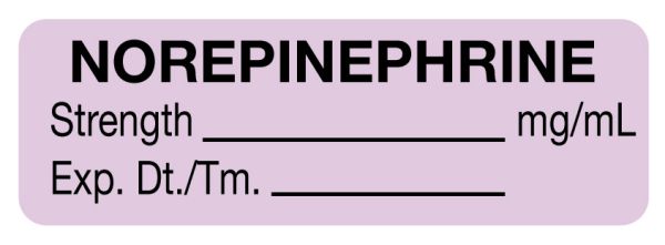 Medical Use Labels - Anesthesia Label, Norepinephrine mg/mL, 1-1/2" x ...
