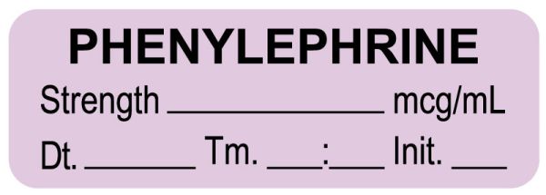 Medical Use Labels - Anesthesia Label, Phenylephrine mcg/mL Date Time ...