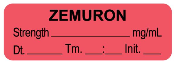 Medical Use Labels - Anesthesia Label, Zemuron mg/mL DTI 1-1/2" x 1/2 ...