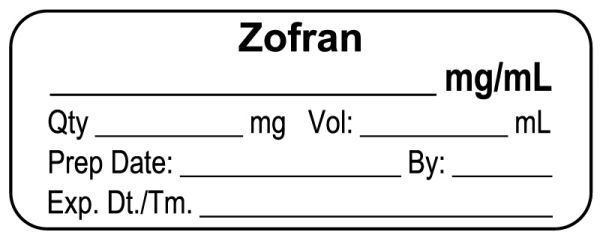 Medical Use Labels - Anesthesia Label, ZOFran mg/mL, 2" x 3/4 ...