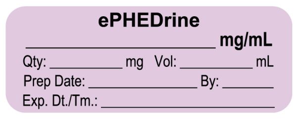 Medical Use Labels - Anesthesia Label, ePHEDrine mg/mL, 2" x 3/4 ...