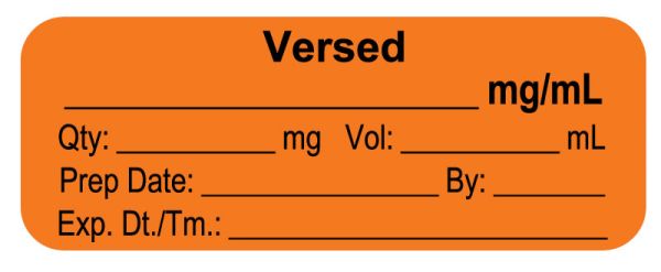 Medical Use Labels - Anesthesia Label, Versed mg/mL, 2" x 3/4 ...