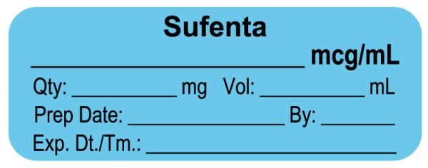 Medical Use Labels - Anesthesia Label, Sufenta mcg/mL, 2" x 3/4 ...