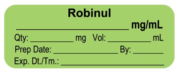 Medical Use Labels - Anesthesia Label, Robinul mg/mL, 2" x 3/4 ...