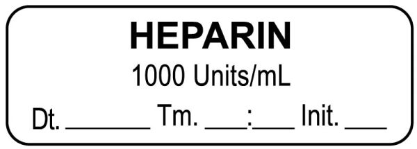 Medical Use Labels - Anesthesia Label, Heparin 1000 Units/mL Date Time ...