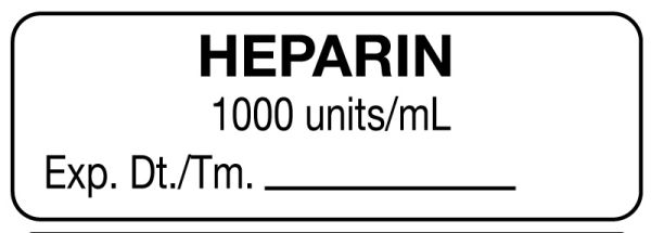 Medical Use Labels - Anesthesia Label, Heparin 1000 units/mL, 1-1/2" x ...