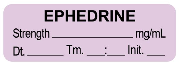 Medical Use Labels - Anesthesia Label, Ephedrine mg/mL DTI 1-1/2" x 1 ...