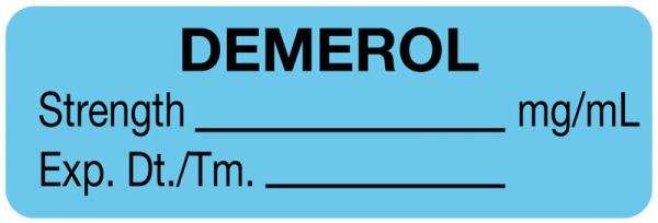 Medical Use Labels - Anesthesia Label, Demerol mg/mL, 1-1/2" x 1/2 ...