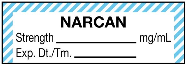 Medical Use Labels - Anesthesia Label, Narcan mg/mL, 1-1/2" x 1/2 ...