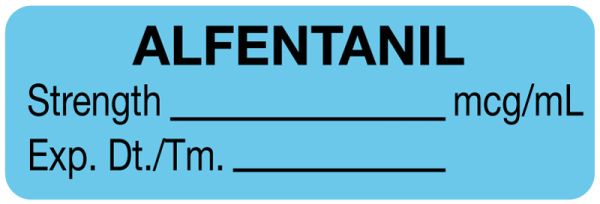 Medical Use Labels - Anesthesia Label, Alfentanyl mg/mL, 1-1/2" x 1/2 ...