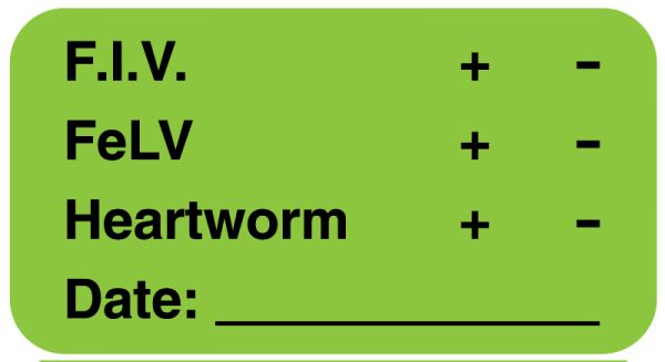 Medical Use Labels - F.I.V. + - FeLV + -, 1-5/8" x 7/8" — Grayline Medical