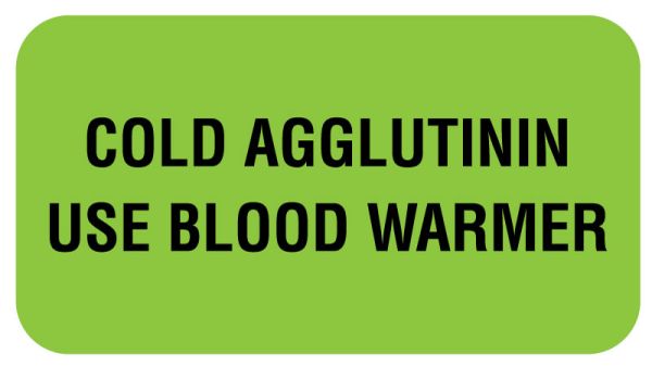 Medical Use Labels - COLD AGGLUTININ USE BLOOD WARMER, 1-5/8" x 7/8 ...