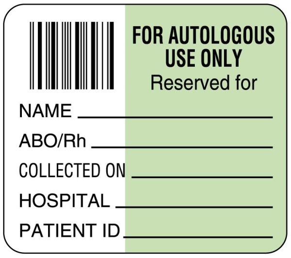 Medical Use Labels - Autologous Blood label, 1-7/10" x 1-1/2 ...