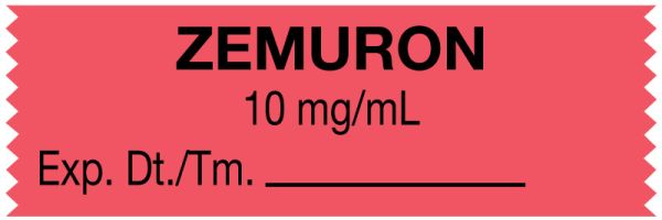 Medical Use Labels - Anesthesia Tape, Zemuron 10 mg/mL, 1-1/2" x 1/2 ...