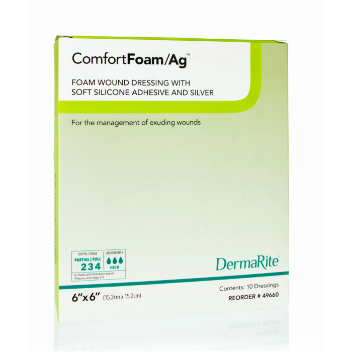 DermaRite ComfortFoam Ag Foam Wound Dressing With Soft Silicone Adhesi ...