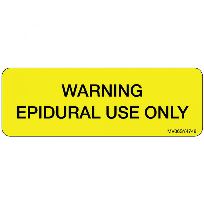 Label Paper Permanent Warning Epidural Use 1" Core 2 15/16" X 1 Yellow ...