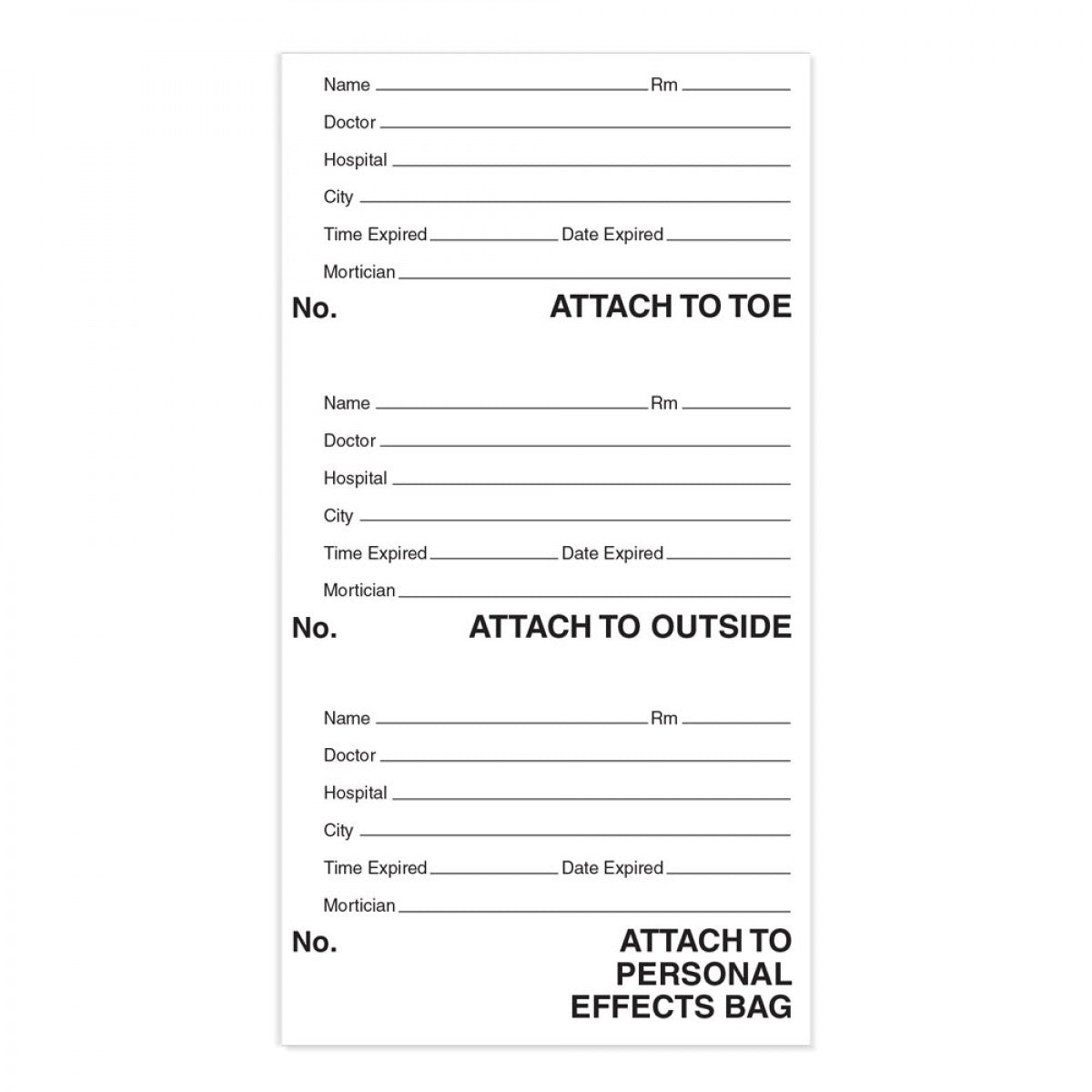 Cadaver Bag Toe Tags Only 3 Tags Per Sheet White 4-1/8" X 6-1/2" - 100 ...