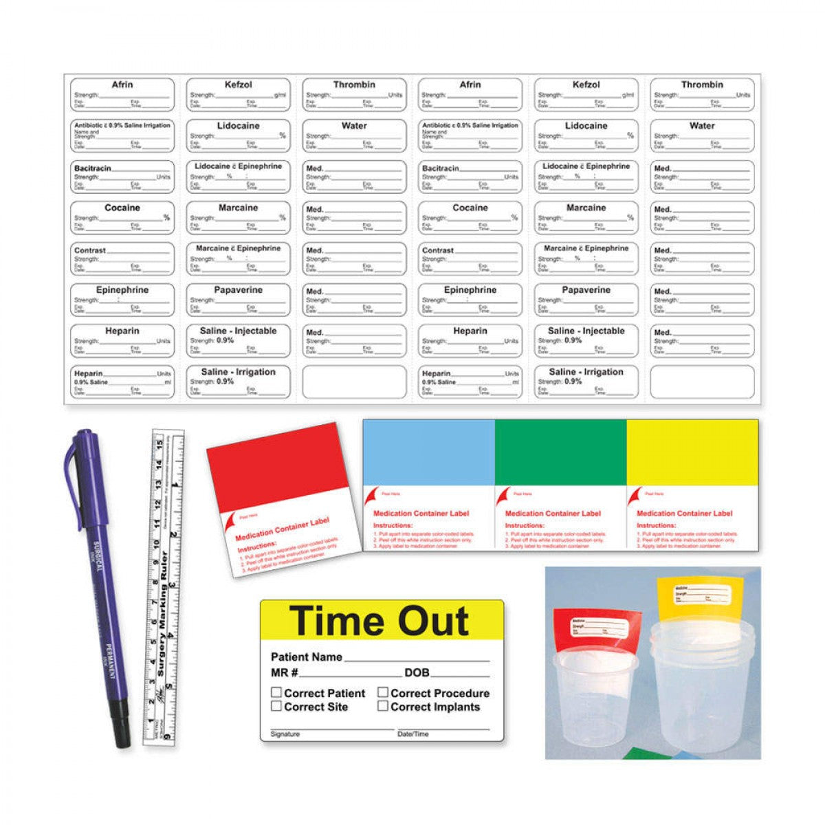 Sterile Label Kit Includes Dual-Tip Marker, Ruler, Time-Out Label, Med ...
